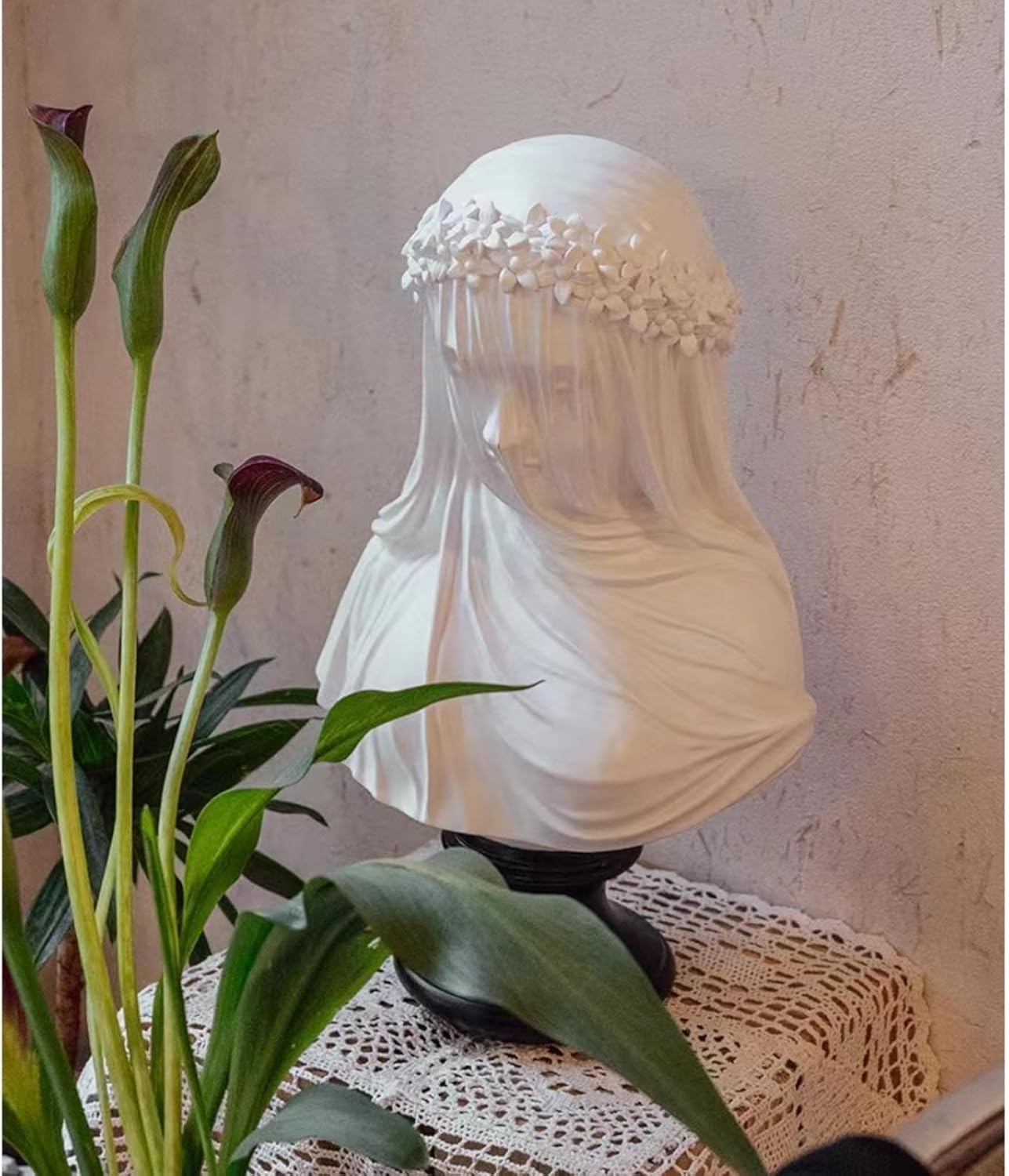 INLDY White Resin Art Deco Sculpture, Veiled Maiden Bust, 11x6x6 inches ...