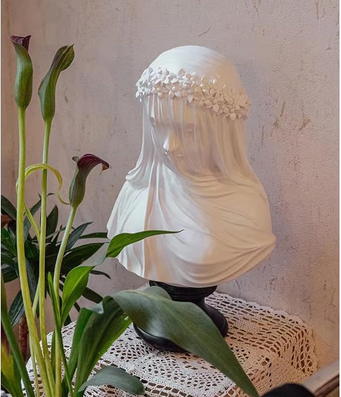Amazon.com: INLDY White Resin Art Deco Sculpture, Veiled Maiden Bust ...