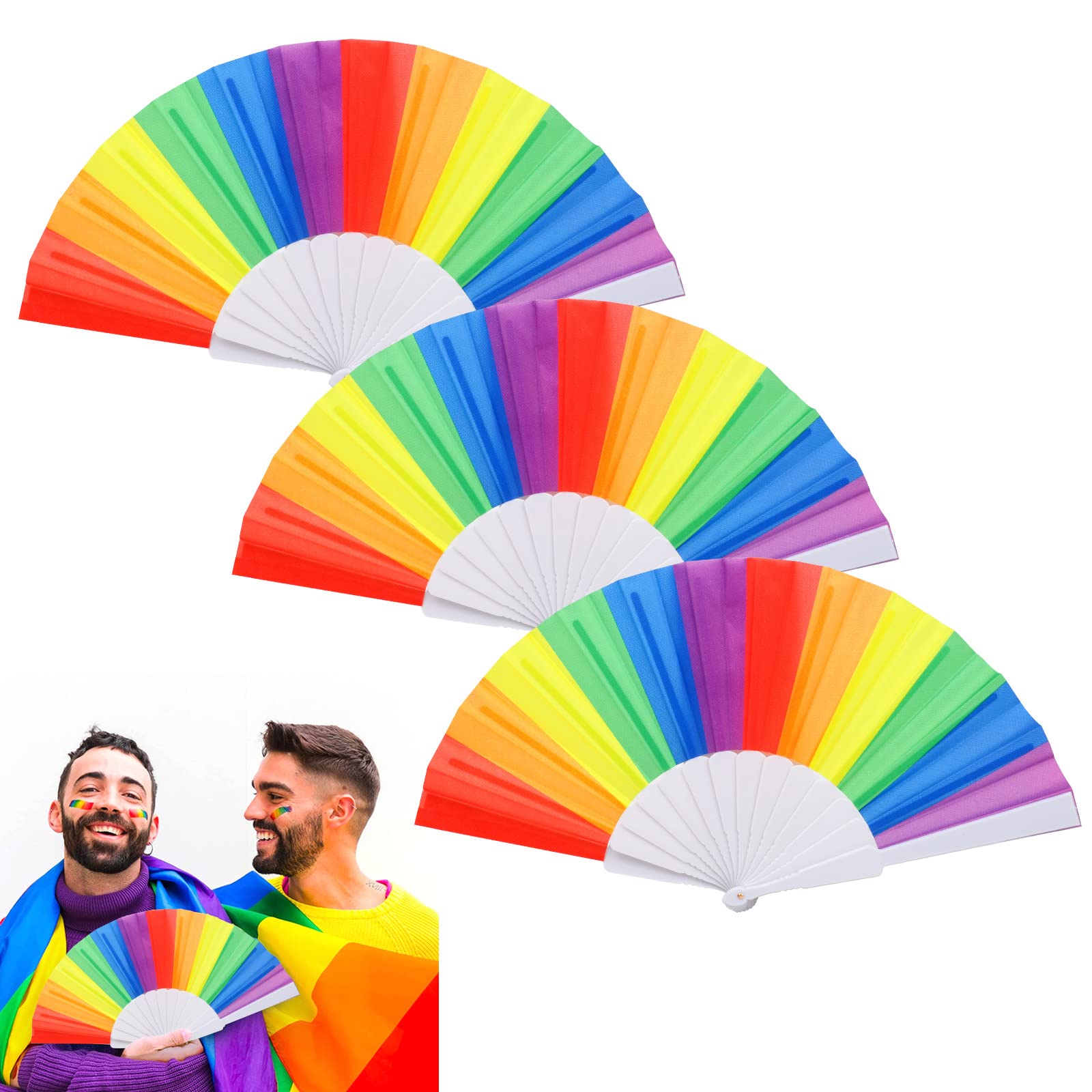 zhuhuaph 3 Pcs Rainbow Hand Fans, Foldable Gay Pride Fans, Colorful ...