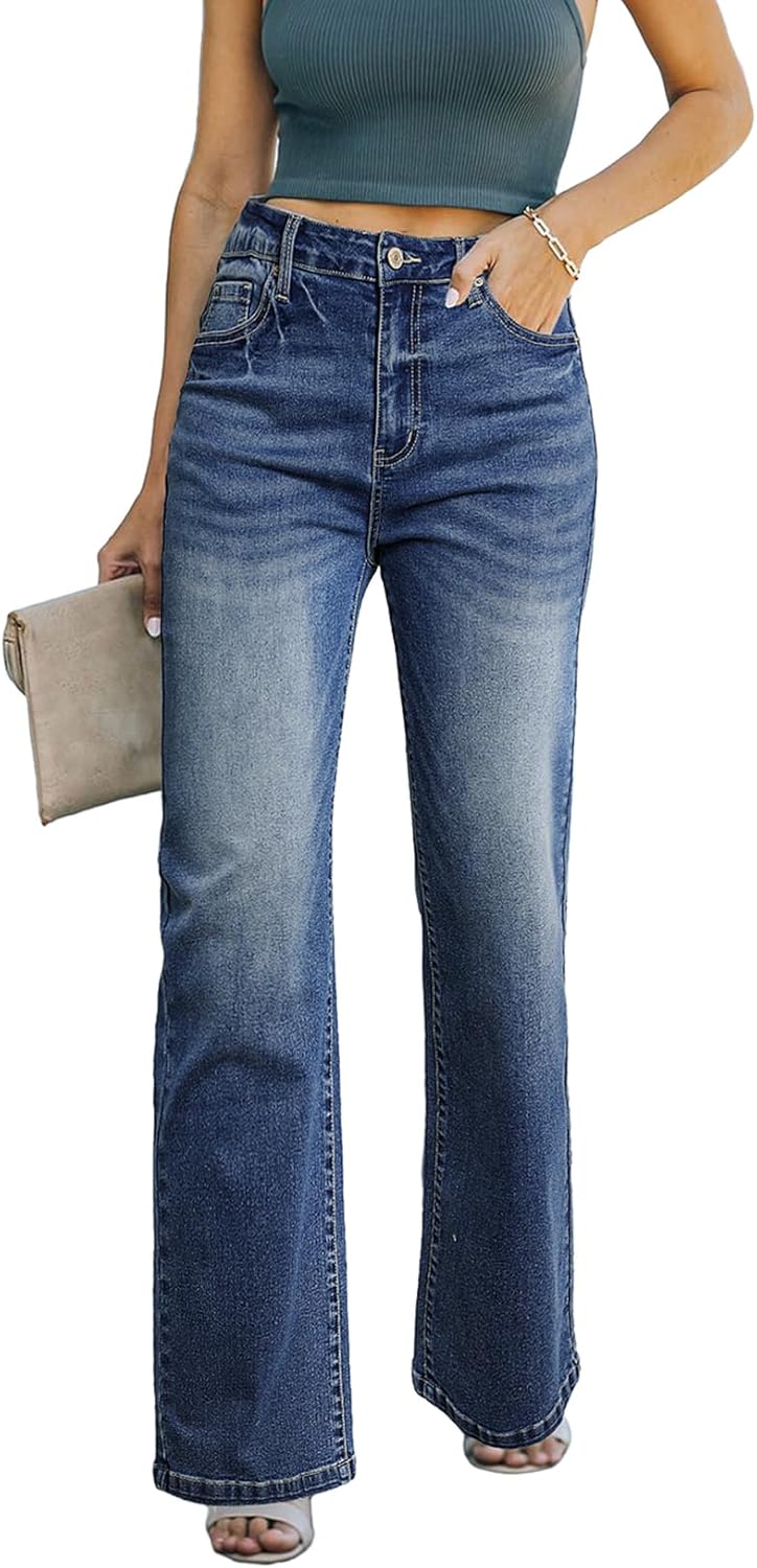 Sidefeel Women's Wide Leg Jeans Casual High Waisted Straight Stretch ...