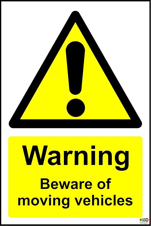 WARNING BEWARE OF MOVING VEHICLES SIGN - 1.2mm rigid plastic 200mm x ...