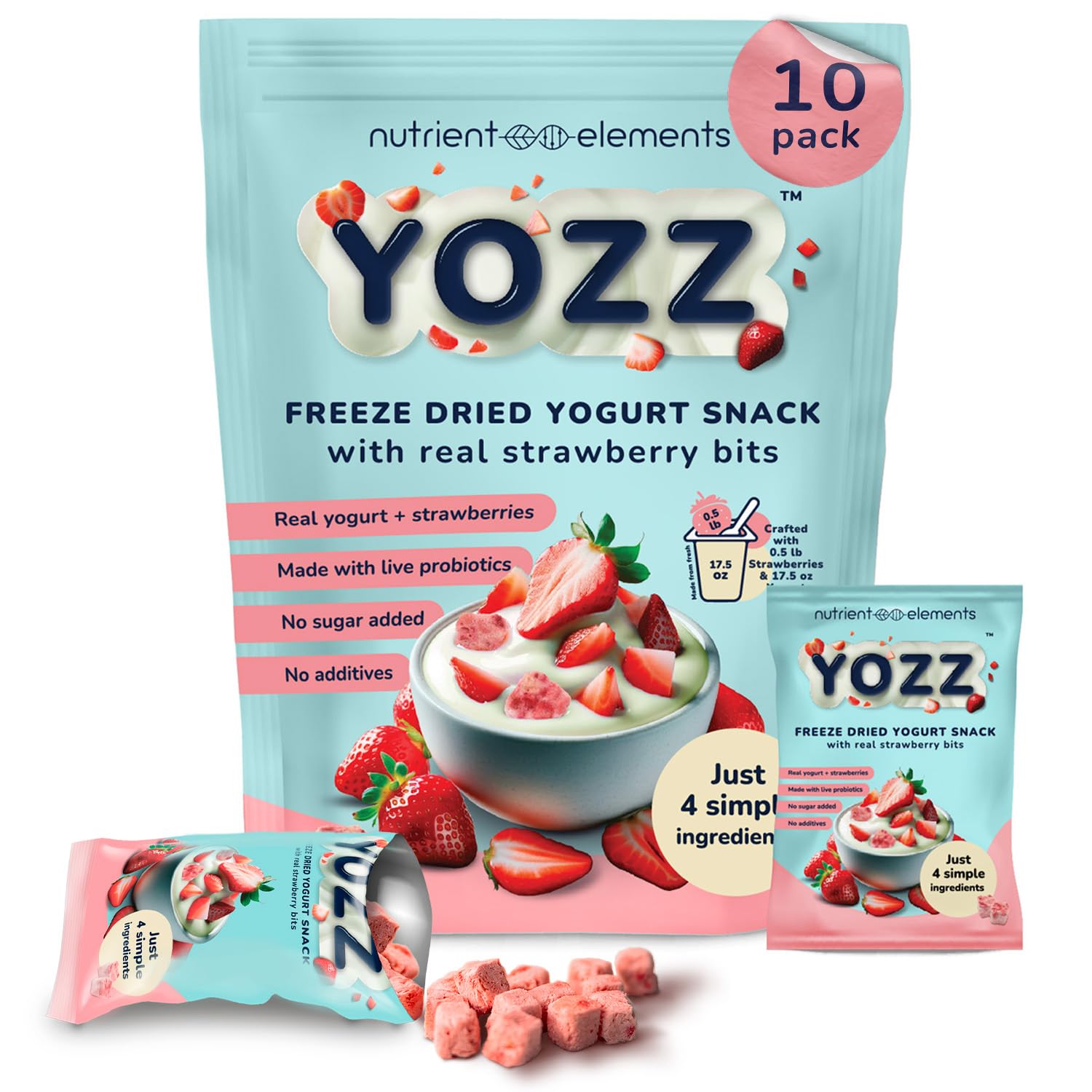 Amazon.com: Yozz Probiotic Freeze Dried Yogurt Snack with Real Strawberries - No Sugar Added - 1 ...