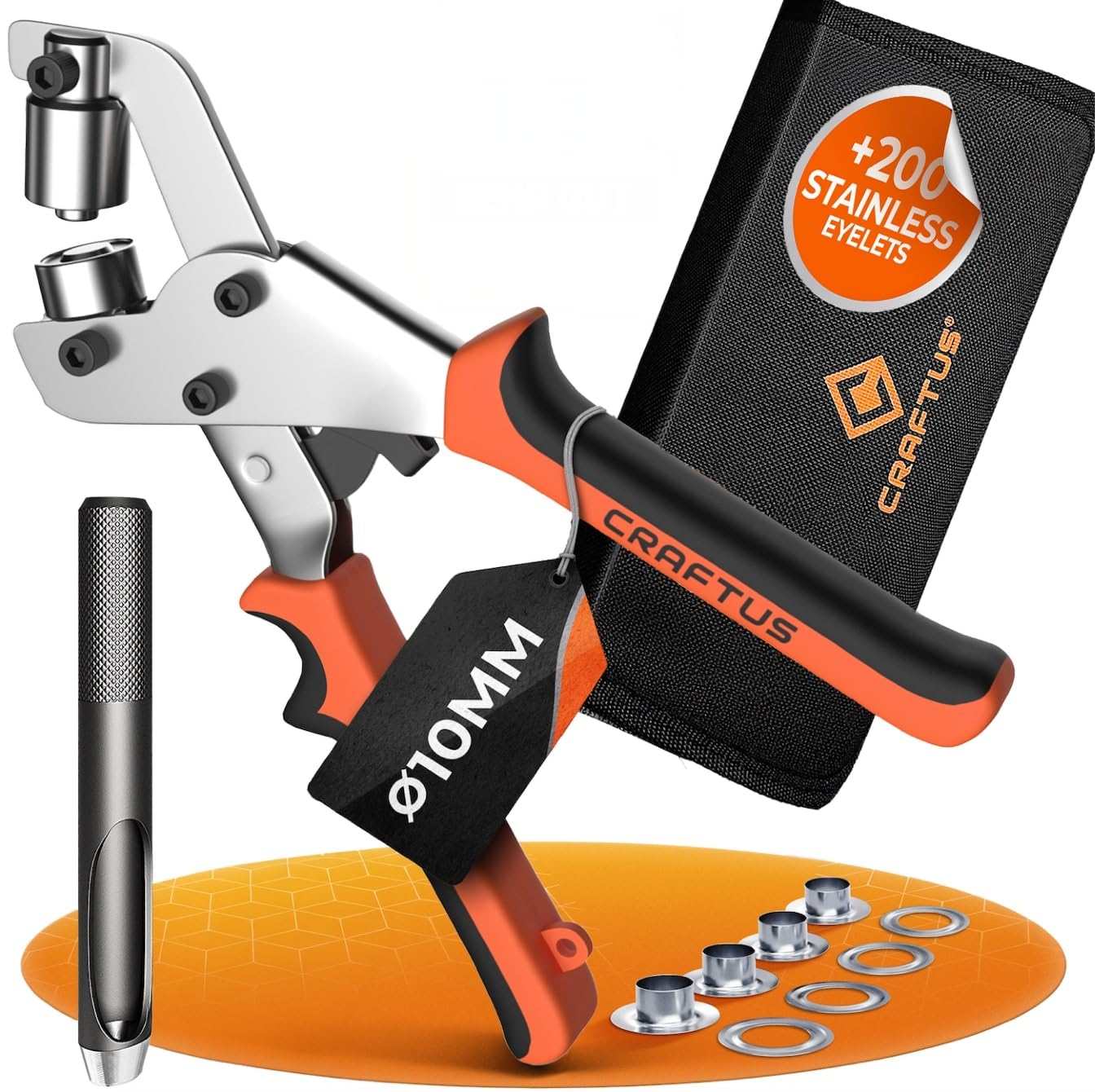 CRAFTUS® Professionele zeilringtang set met 200 zeilringen (Ø 10mm) I ...