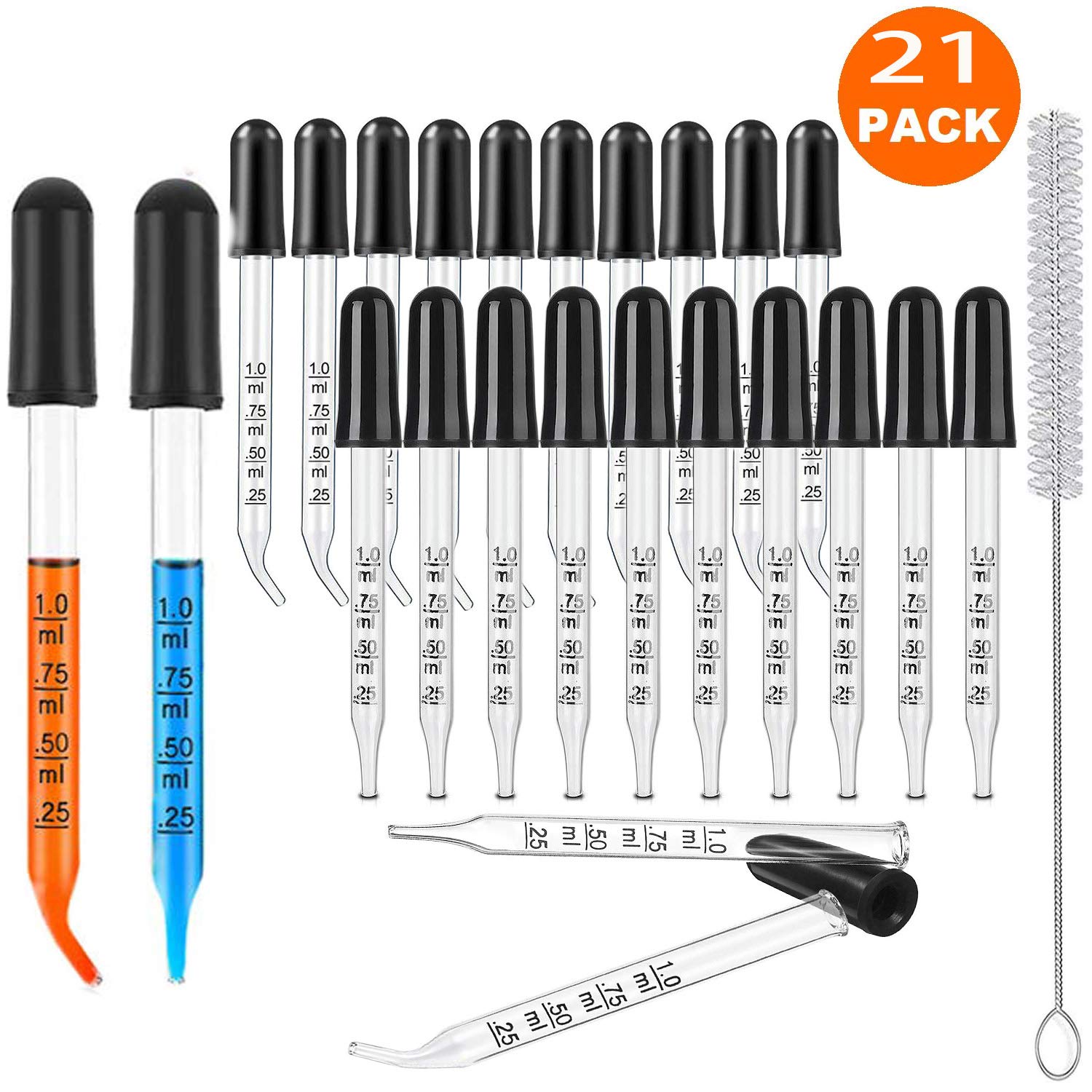 Runcci Yun 20 Pack Pipettes Dropper 1ml Glass Droppers Bent ...