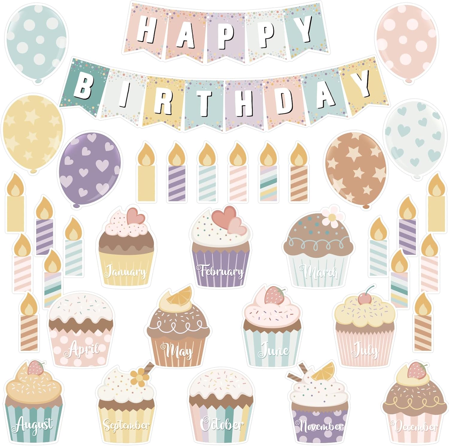 Amazon.com: Leinuosen 45 Pieces Happy Birthday Bulletin Board Set ...