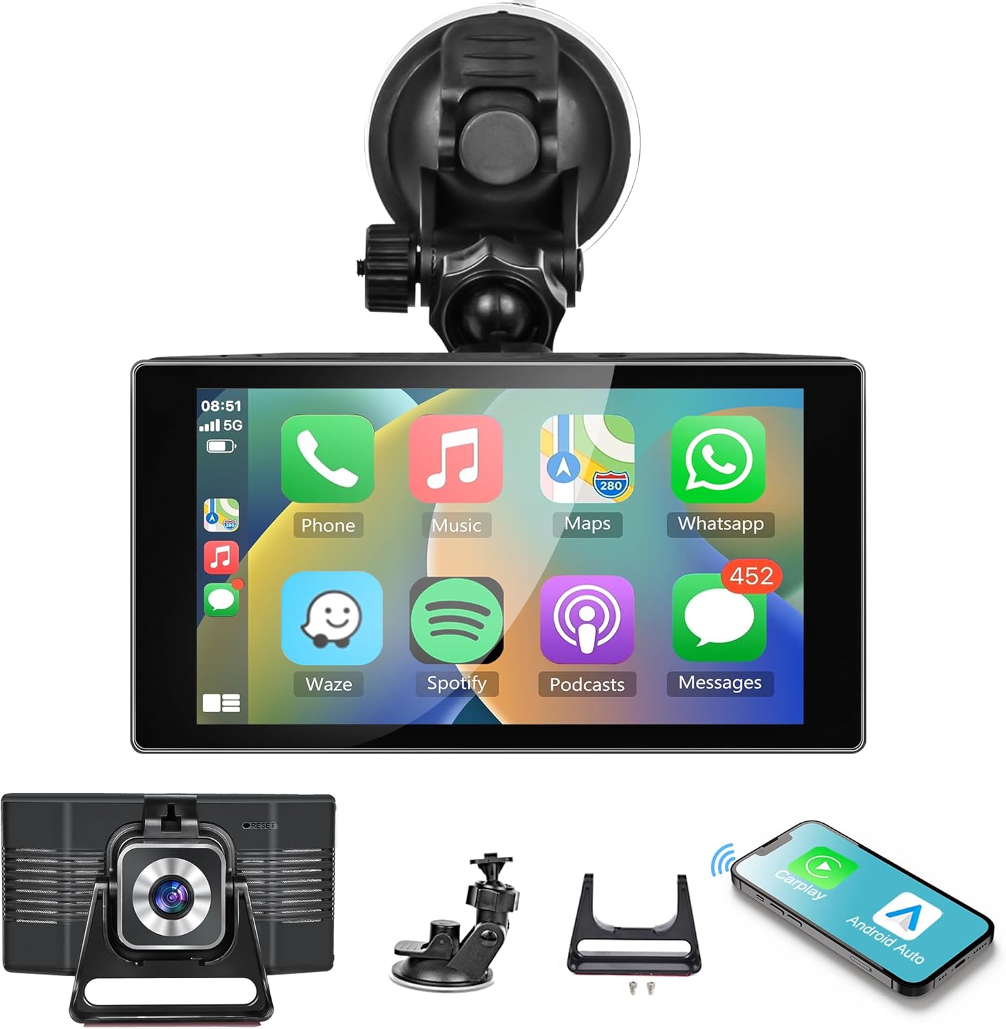 Amazon.com: Portable Car Radio with Dash Cam - Wireless Carplay ...