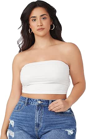 Floerns Women's Plus Size Solid Strapless Bandeau Tops Basic Crop Tube ...
