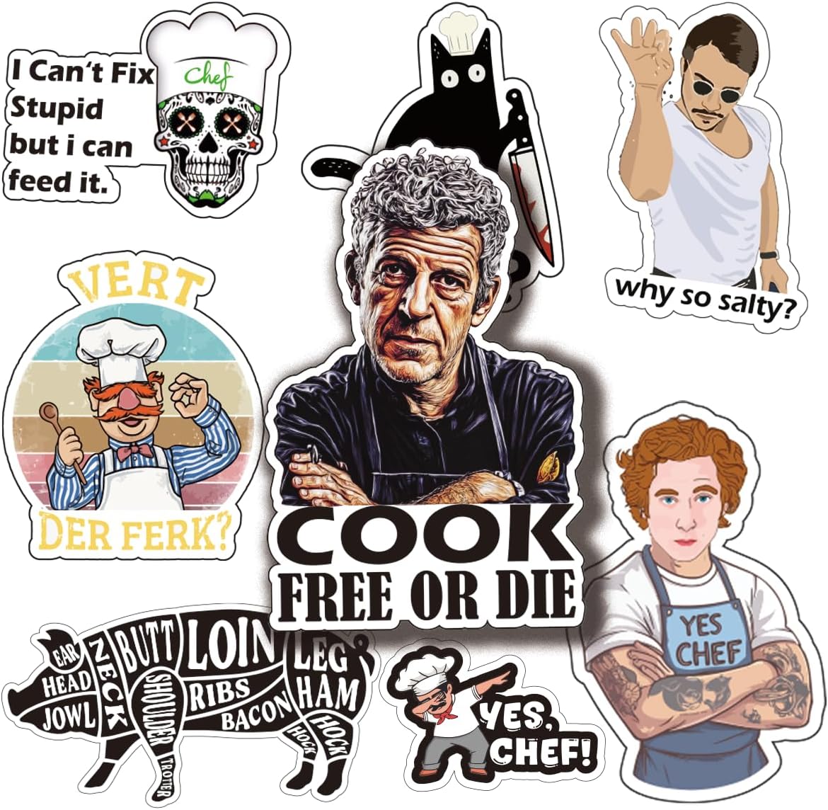 Amazon.com: Funny Chef Stickers Pack | Waterproof Vinyl Decals for ...