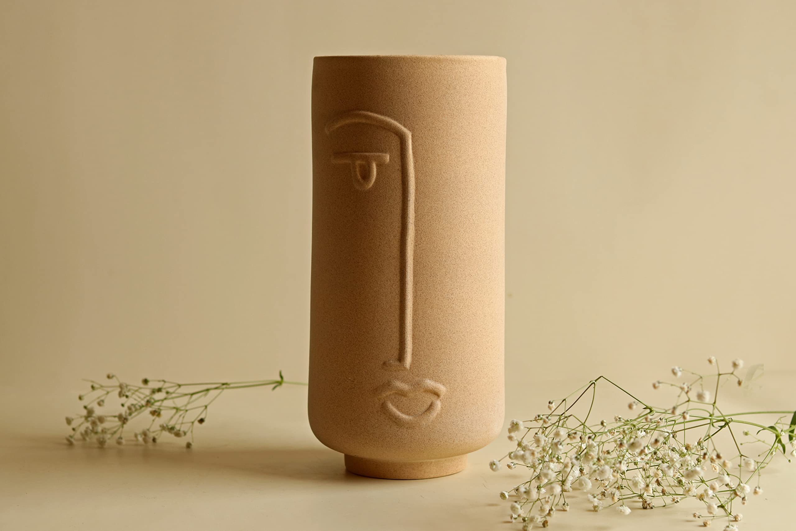 Buy Craftribal Line Art Ceramic Face Vase | Ceramic Flower Vase ...