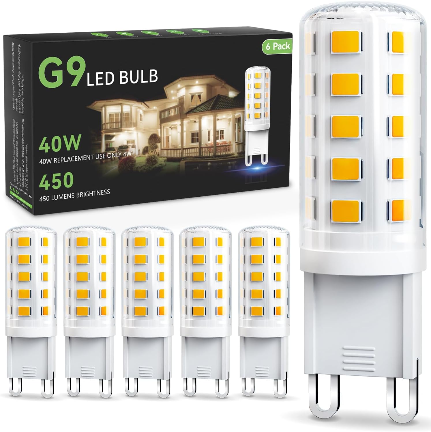 TJOY G9 LED Bulb 4W, 3000K Soft Warm White 6 Pack, Equivalent 40 Watt ...