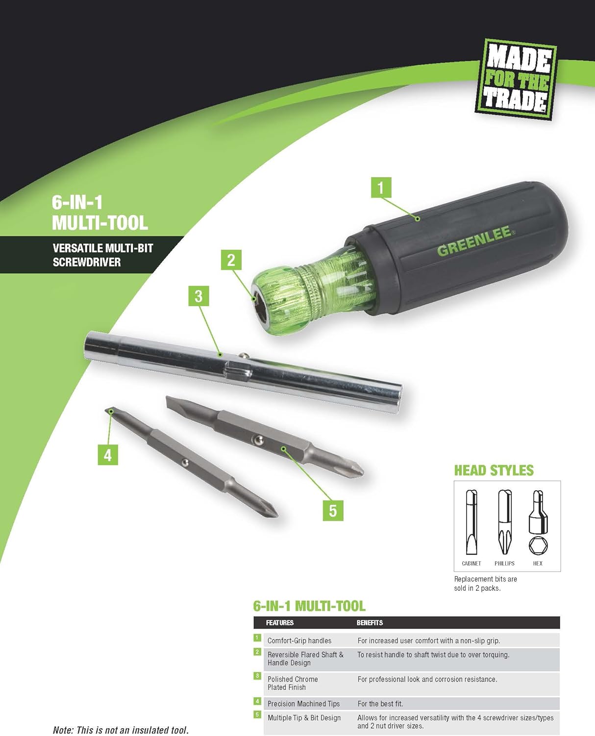 Greenlee 0153-42C Multi-Tool Screwdriver, 6 in 1,Black – BigaMart