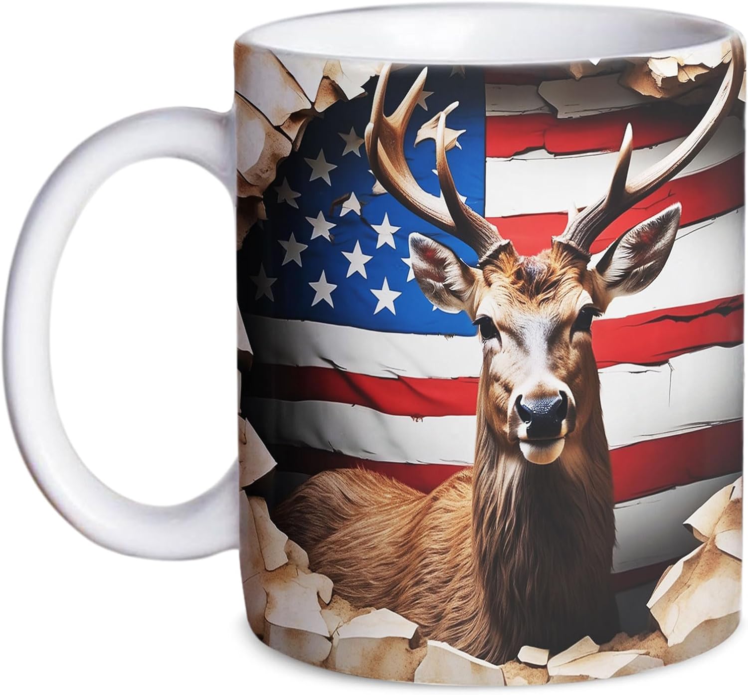 Amazon.com: QTValue Personalized 3D Ceramic American Flag Deer Coffee ...