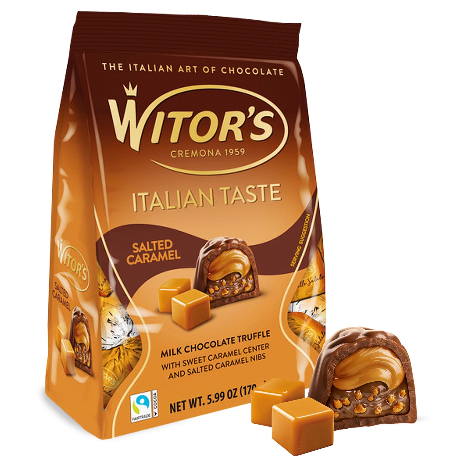 Amazon.com: Witor's Chocolate Bags, Chocolate Truffles with Creamy Filling and Caramel Nibs ...