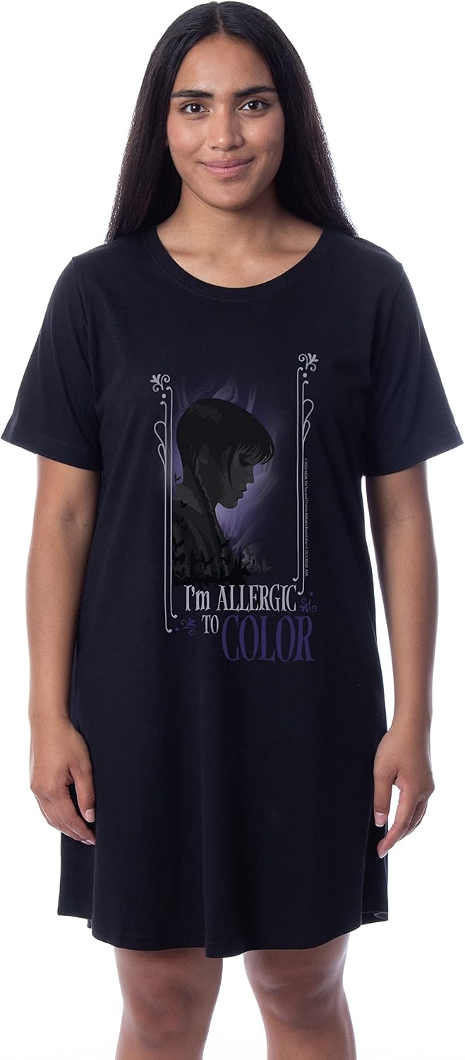 INTIMO Wednesday Womens' Addams I'm Allergic To Color Nightgown Sleep ...