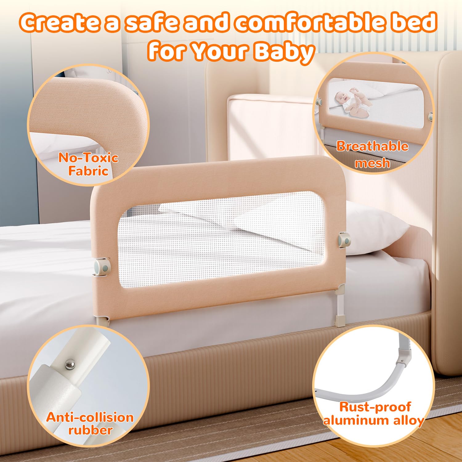 Snapklik.com : Bed Guard Side Rail For Toddlers - 46" Foldable ...
