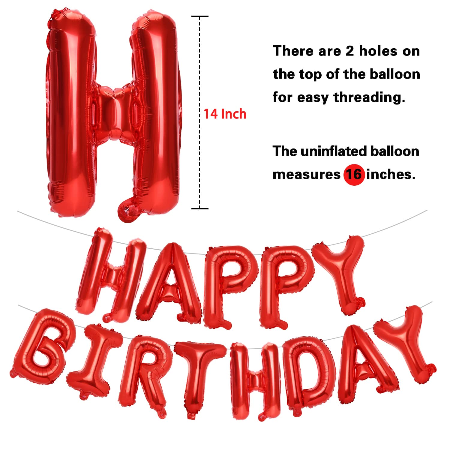 Snapklik.com : Red Happy Birthday Balloons Banner, 16 Inch Mylar Foil ...