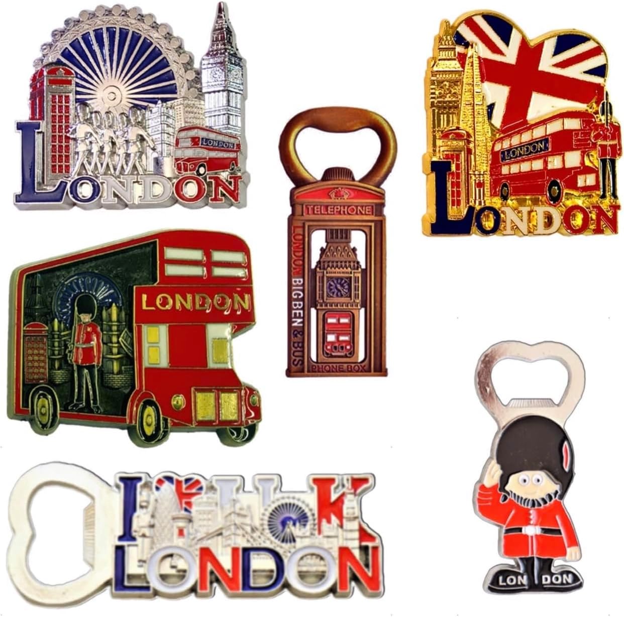 6 London Souvenir Magnets - London Metal Fridge Magnets - London Bottle ...