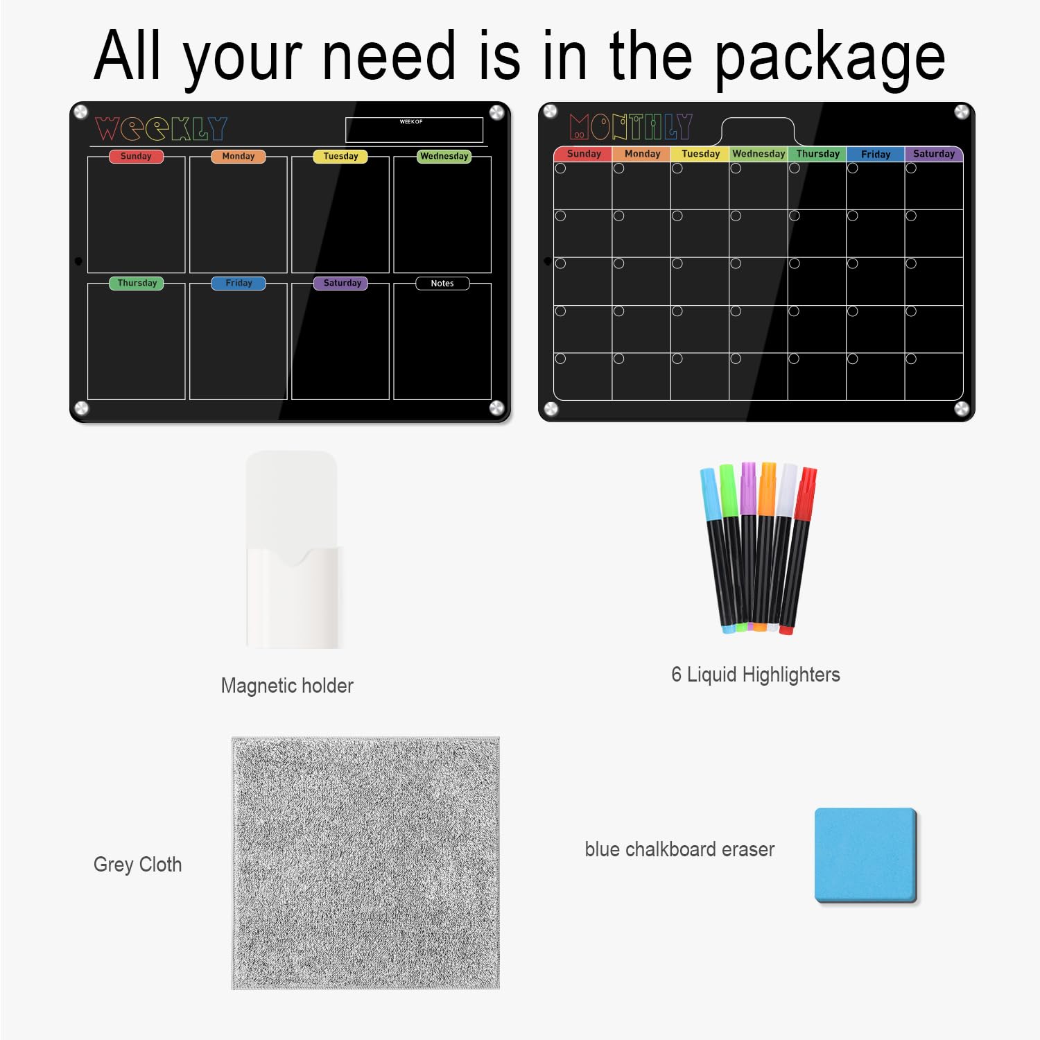 Snapklik.com : Hivillexun 2-Pack Black Acrylic Magnetic Dry Erase ...