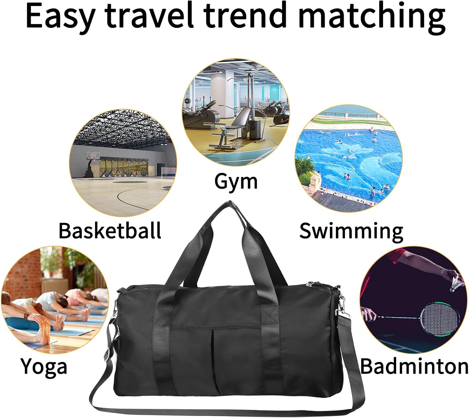 Tiyeemai Sports Gym Bag with Wet Pocket and Shoes Compartment,Travel ...