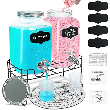 Amazon.com: 2-Pack 1.25 Gallon Glass Laundry Detergent Dispensers with ...