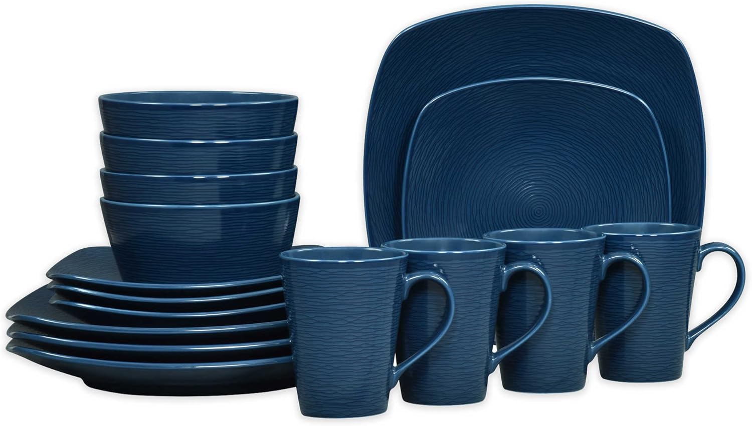 Amazon.com | Noritake Navy on Navy Swirl 16-Piece Porcelain Square ...