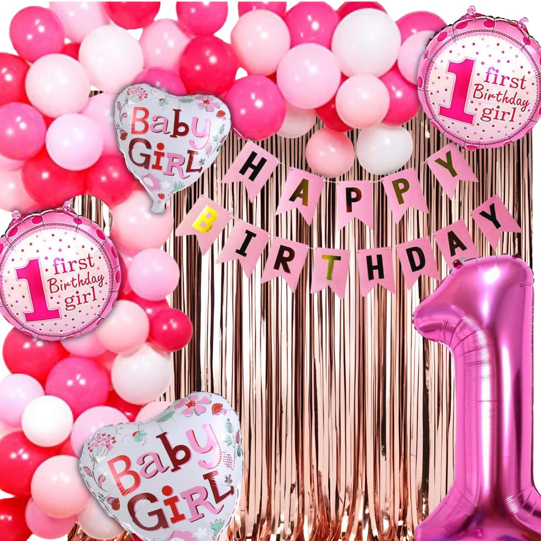 House of Banter 1st Birthday Decorations for Girls - 60pc Balloons, 1 ...