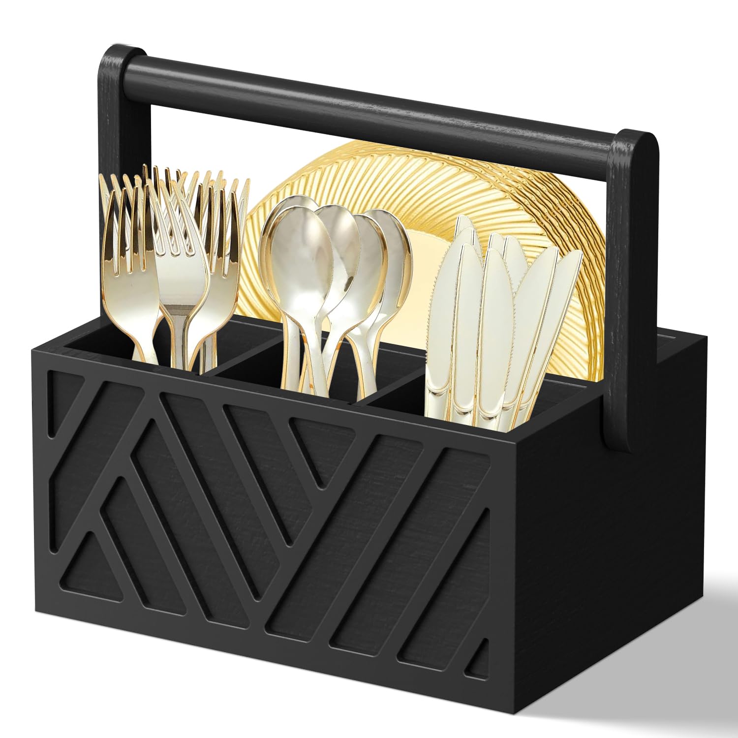 Amazon.com: Silverware Caddy with Handle, Wood Silverware Organizer ...