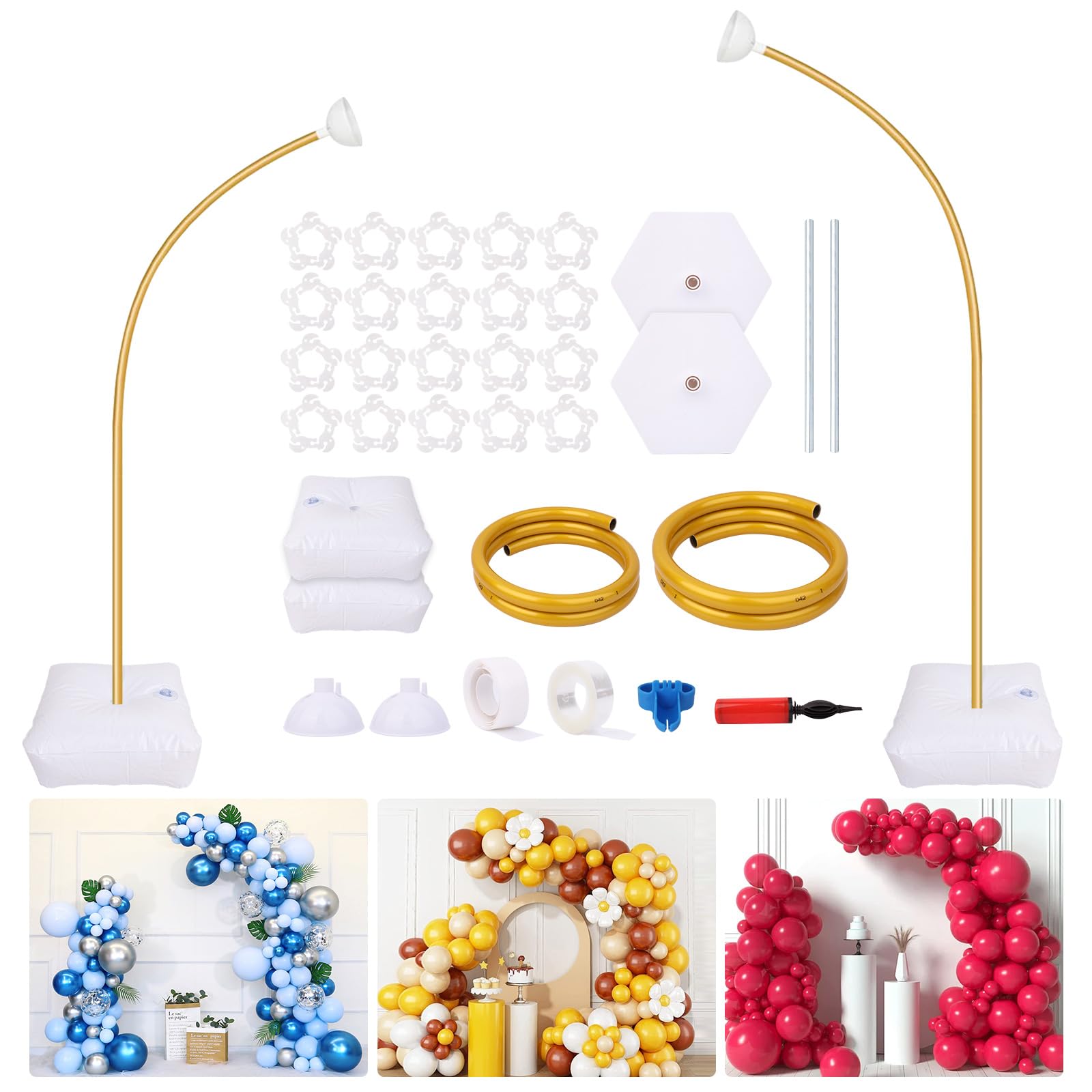 Amazon.com: JINSENHUI 8FT & 5FT Gold Balloon Stand Kit, Free Bending ...