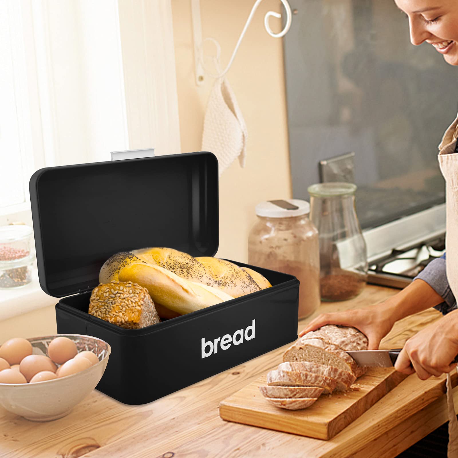 Snapklik.com : E-far Vintage Bread Box For Kitchen Countertop, Black ...