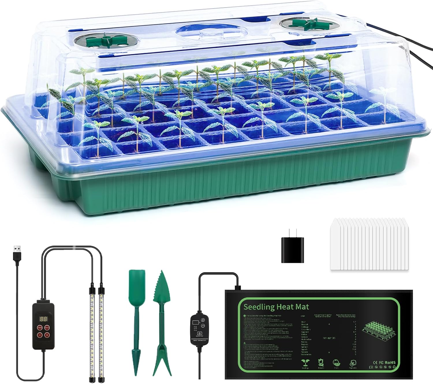 Amazon.com : joyhalo 40 Cell Seed Starter Kit with Grow Light and Graphene Heating Mat, Reusable ...