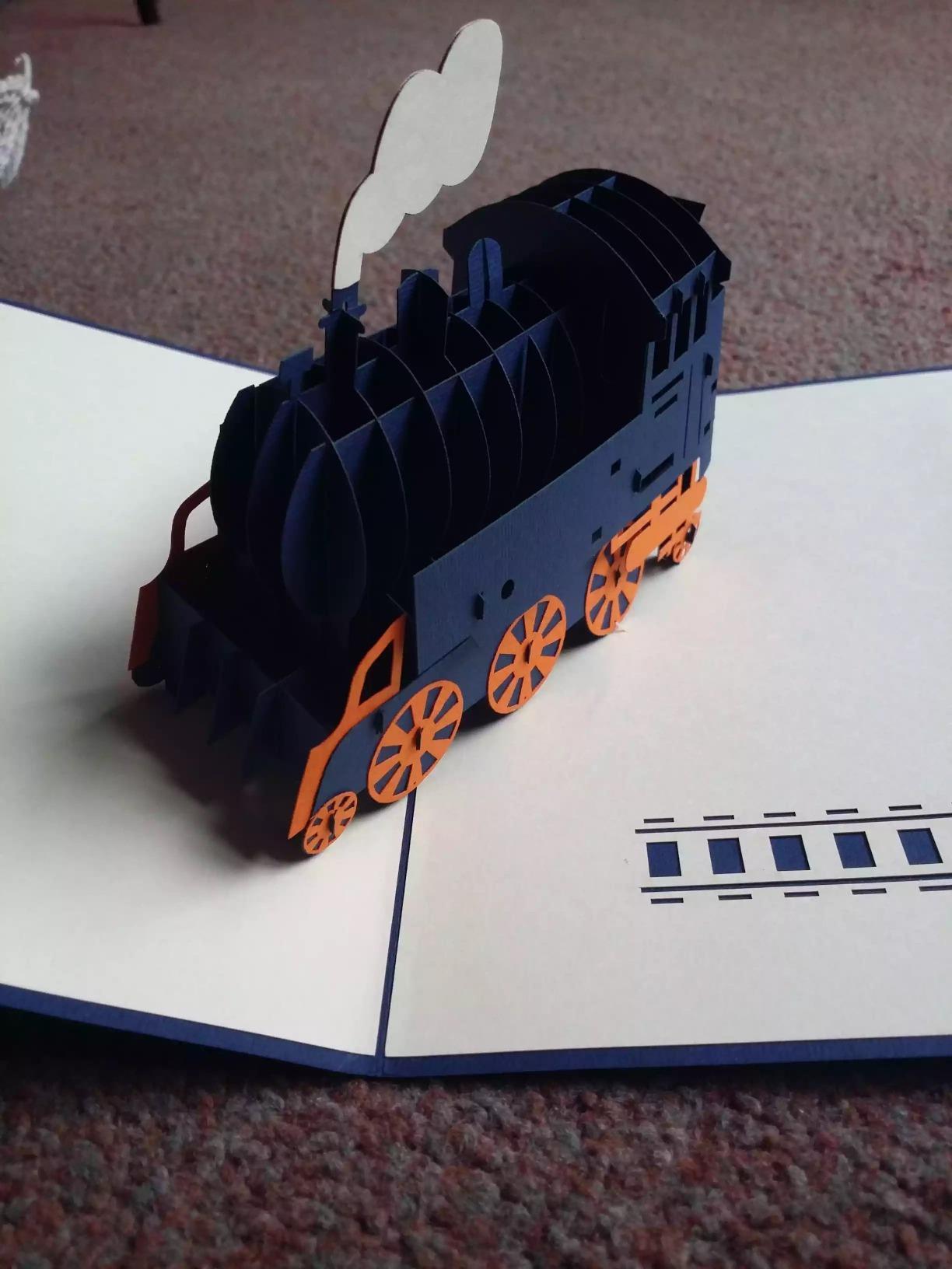 T09 Steam Engine Card, Pop Up Greeting Card, Laser Cut Greetings ...