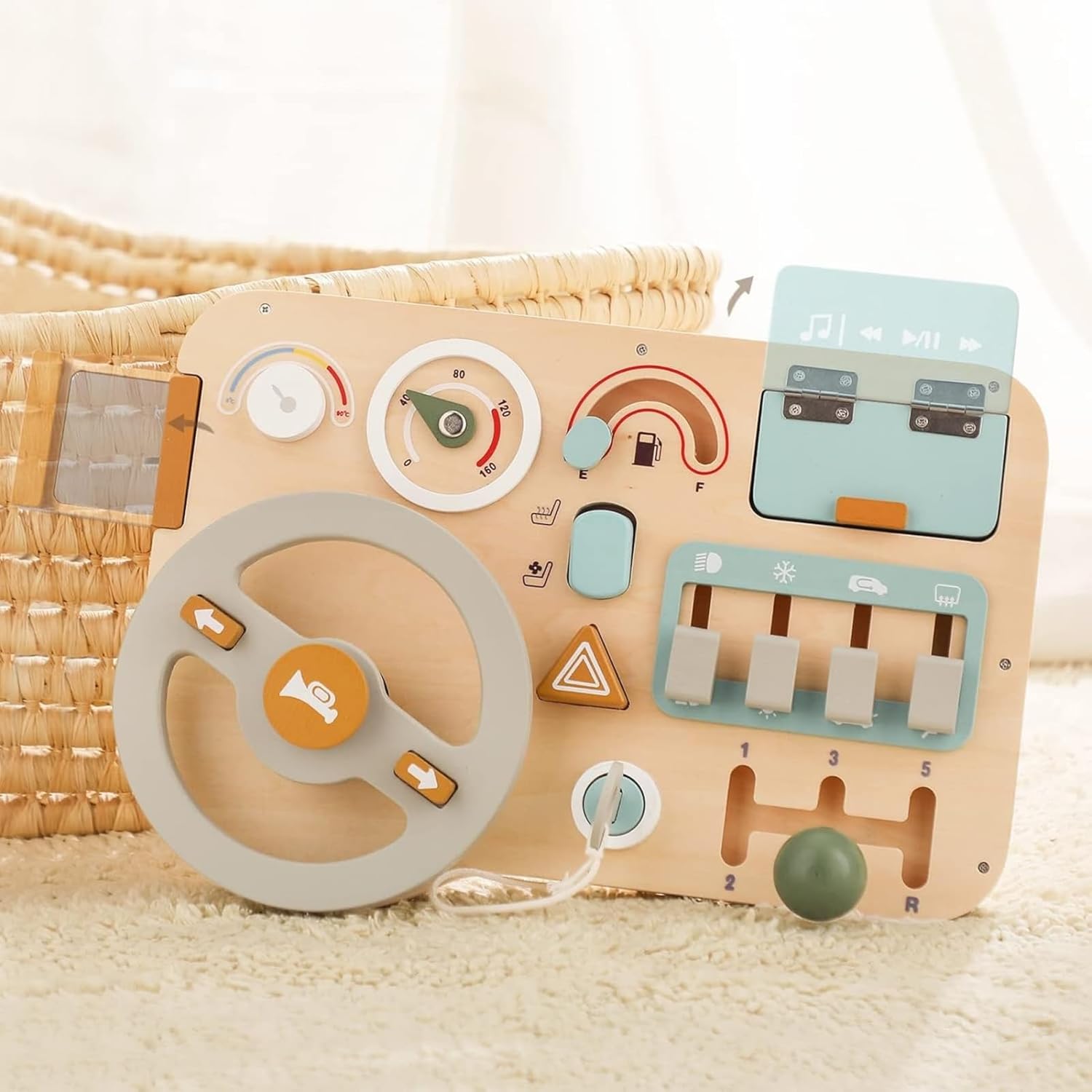 IEATFO Montessori Busy Board Wooden Sensory Toys Steering Wheel for ...