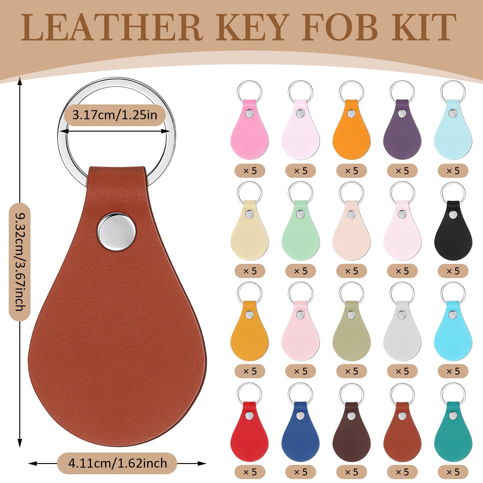 100 Pcs Leather Key Fob Kit Leather Keychain Blanks with Rivets and Key ...