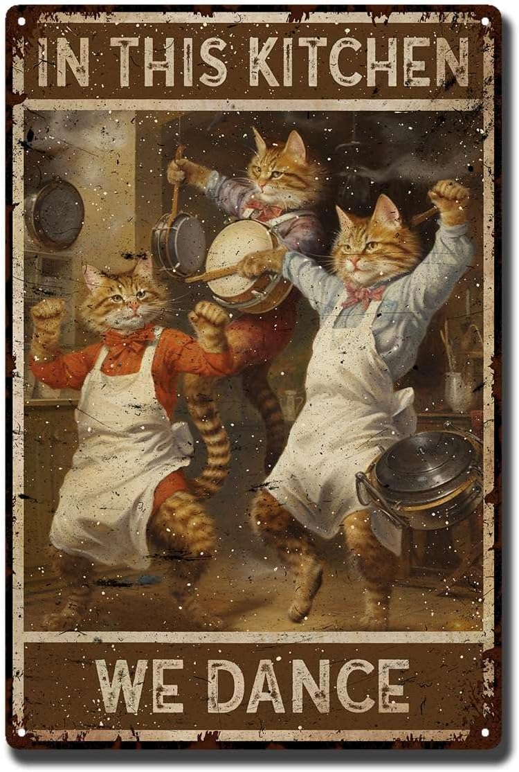 Amazon.com: Tin Sign Painting Funny Aluminum Sign - Kitchen Love Cat ...