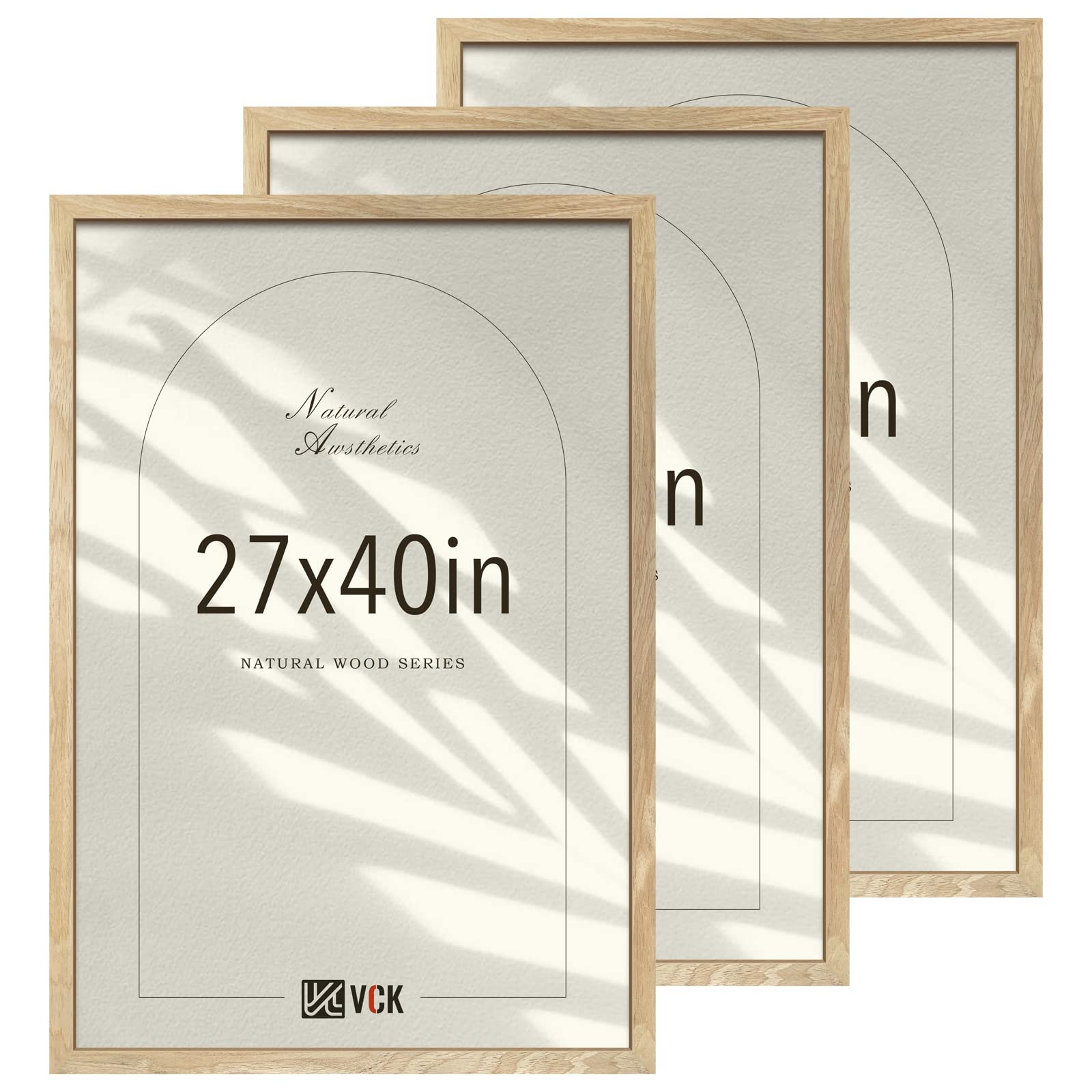 VCK 27x40 Poster Frame Set of 3 - Natural Solid Wood, Exclusive Wood Grain Picture Frame, Wall ...