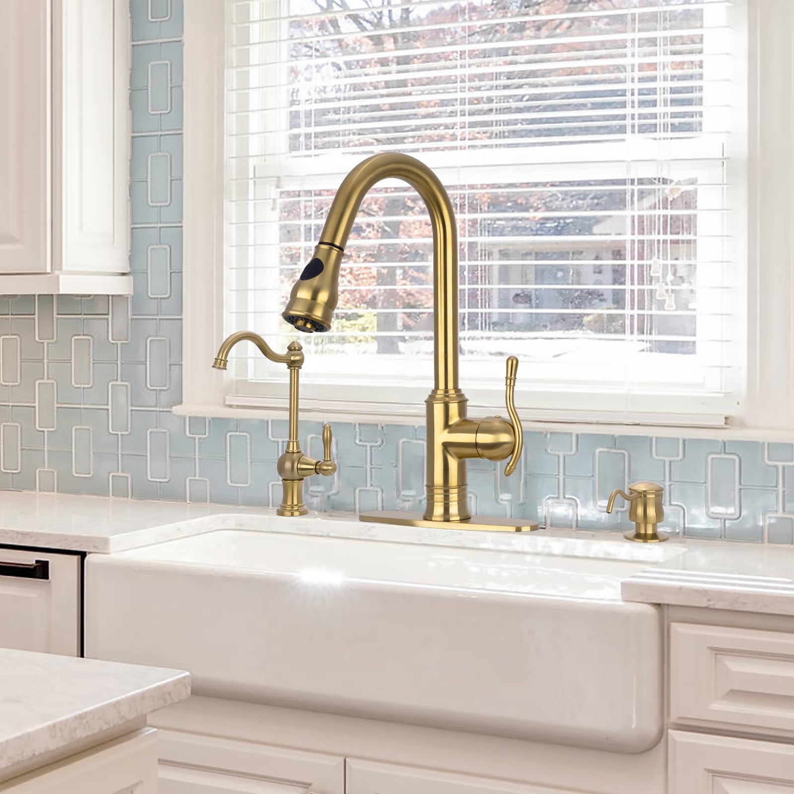 Snapklik.com : Akicon Pull Out Kitchen Faucet, Single Level Solid Brass ...