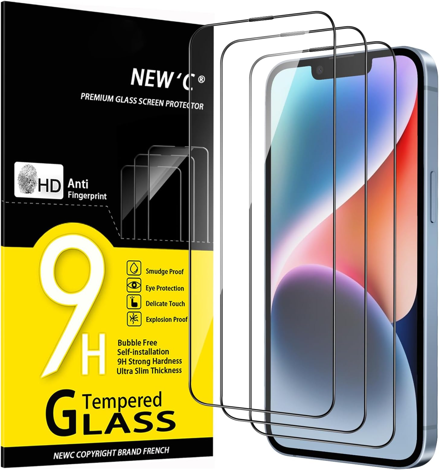 NEW'C 3 Pack Full Coverage Screen Protector for iPhone 14, 13, 13 Pro ...