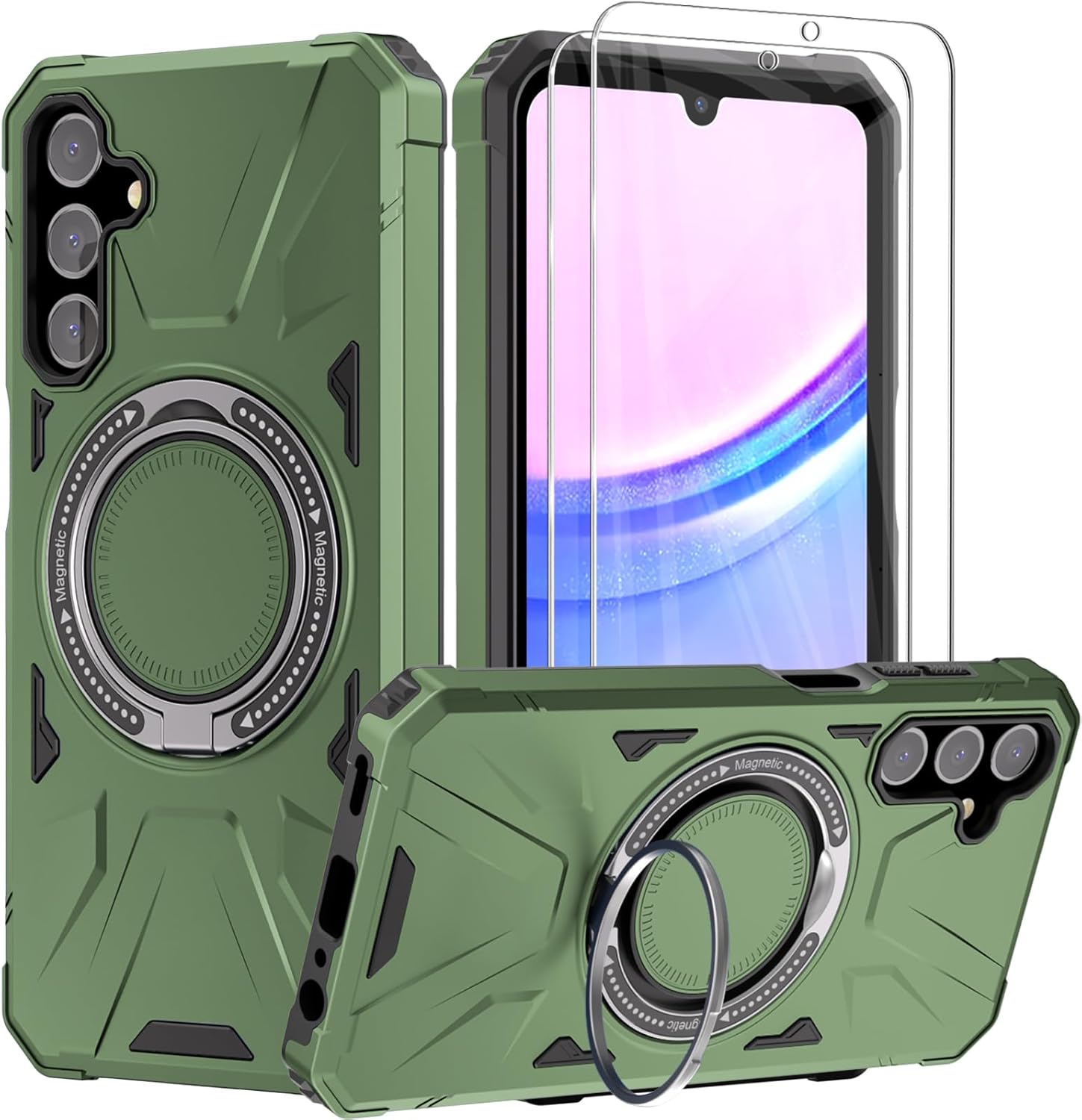 Amazon.com: KSWOUS Magnetic for Samsung Galaxy A15 4G/5G Case with Stand with 2 Pack Screen ...