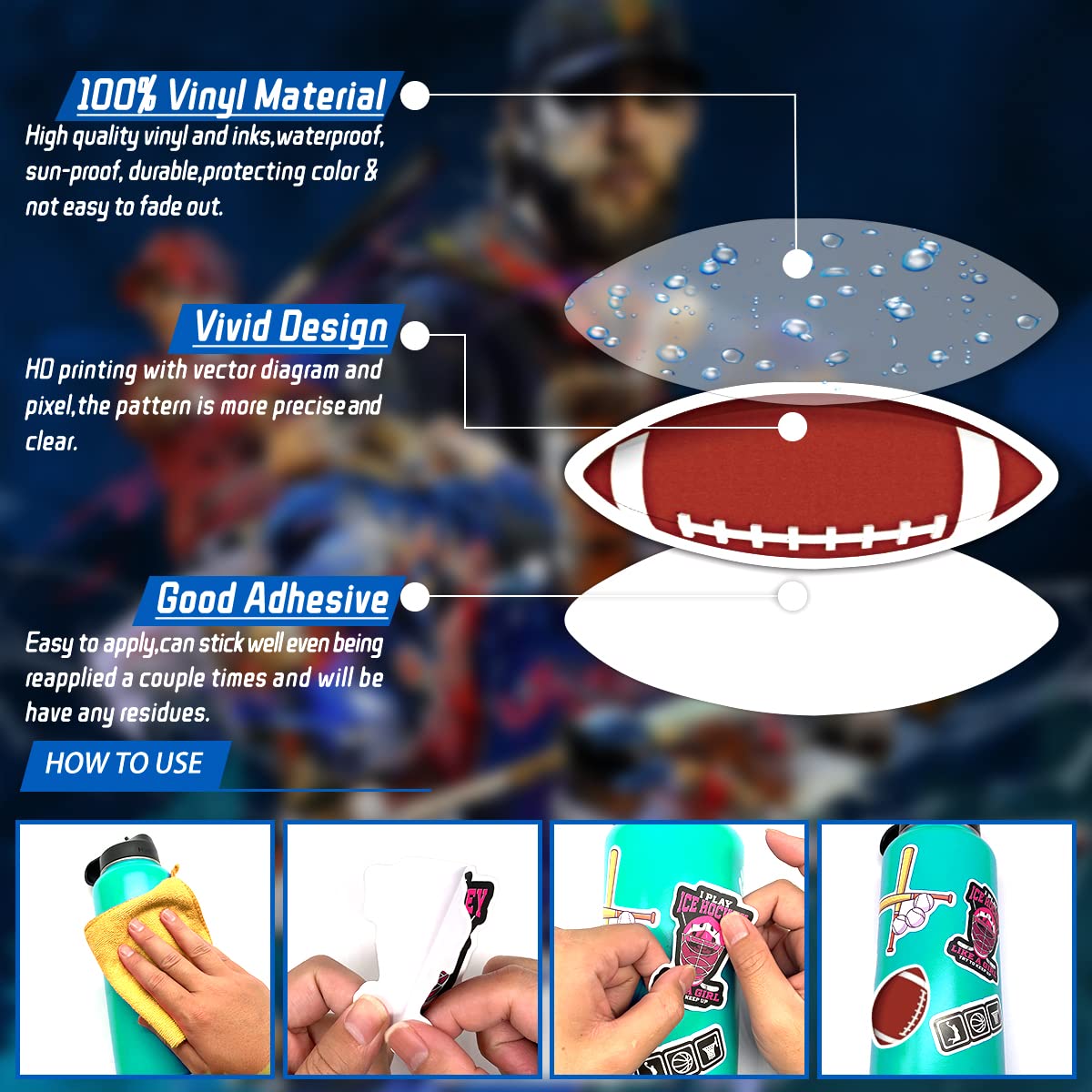 Snapklik.com : 300Pcs Cool Vinyl Mixed Sports Stickers Bulks ...