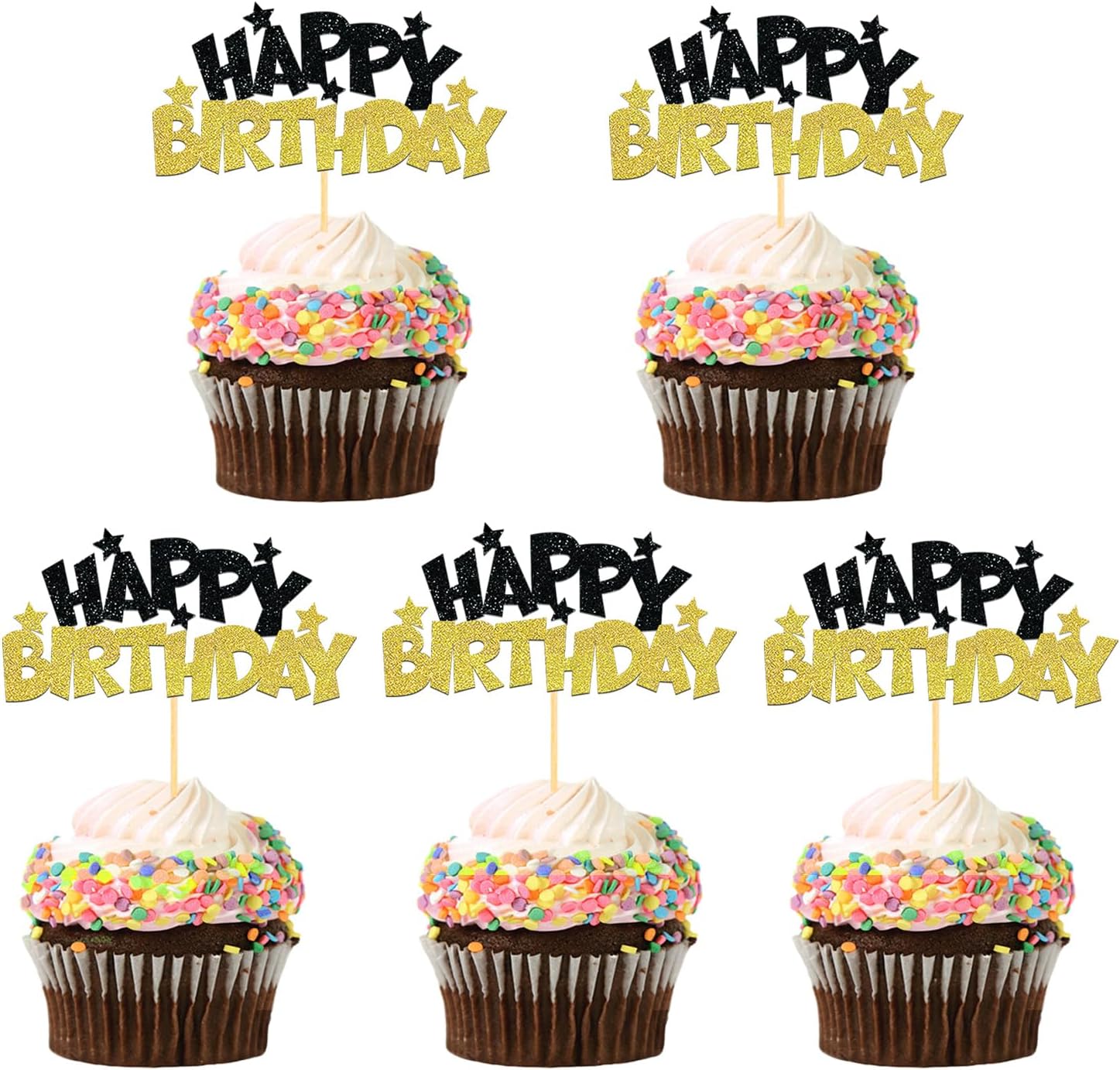 Amazon.com: 24 PCS Happy Birthday Cupcake Toppers Glitter 13/16/21/30 ...