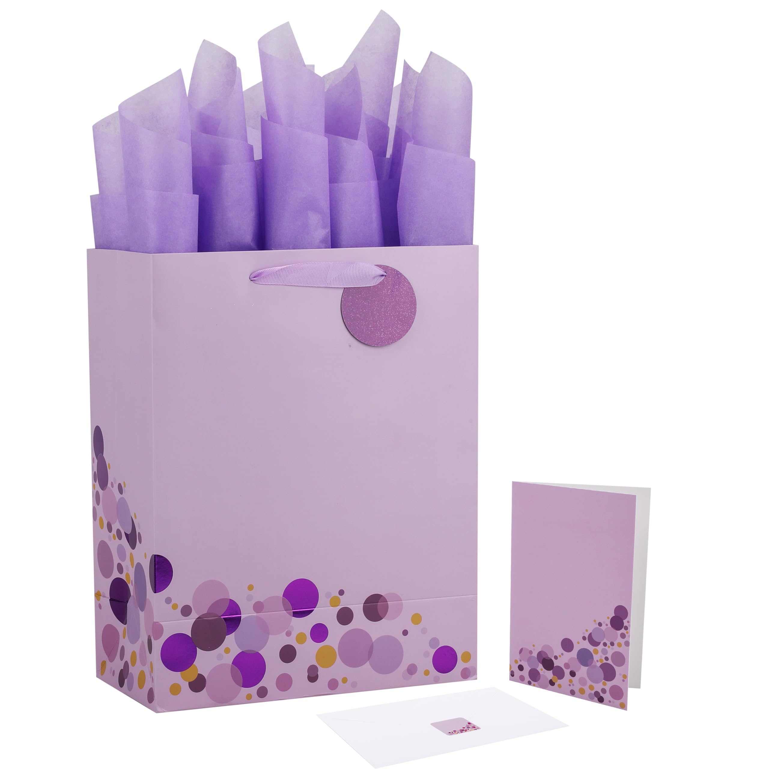 Amazon.com: 13" Large Purple Gift Bag Set with Greeting Card and Tissue ...