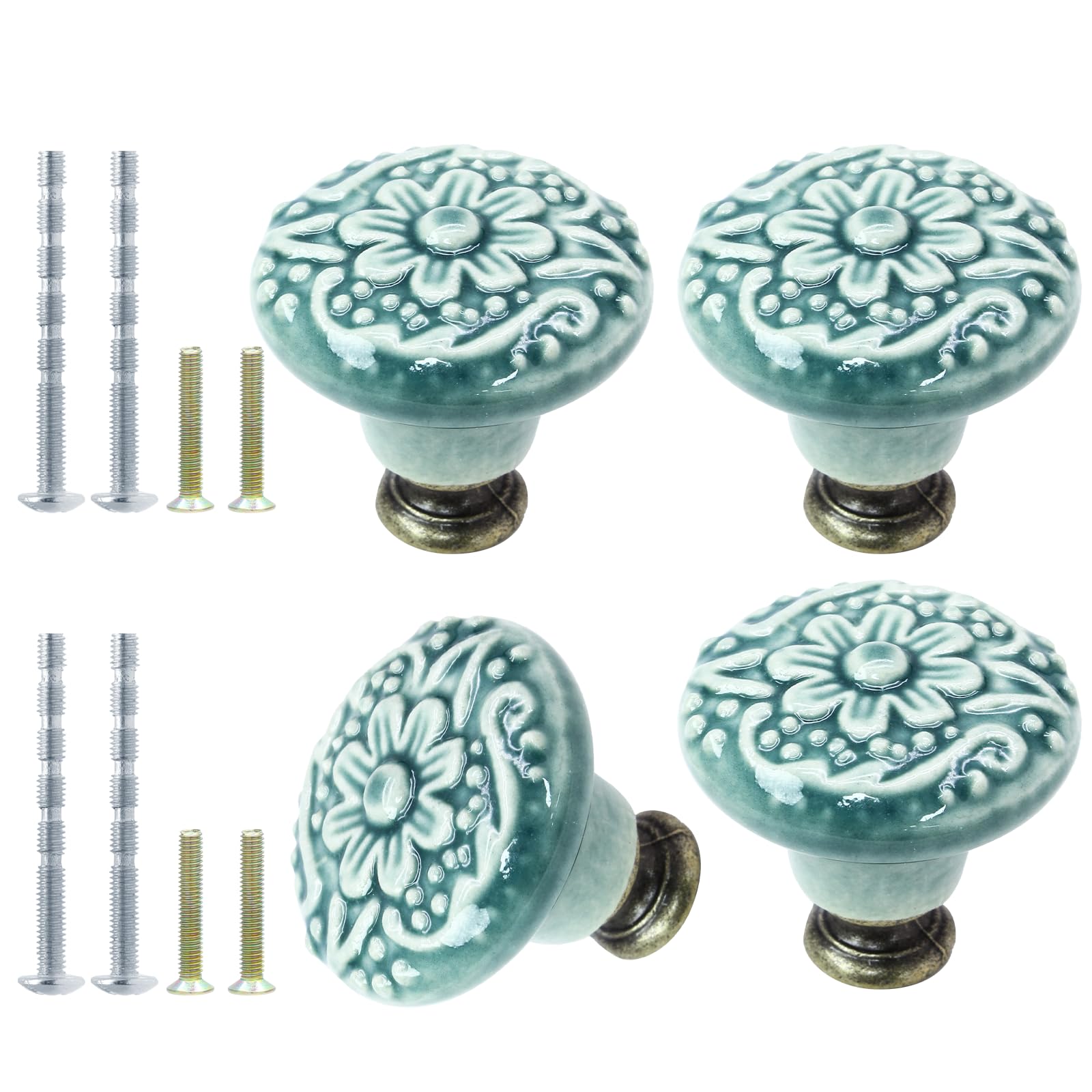 suiwotin 16pcs Green Ceramic Knobs, Vintage Kitchen Cabinet Knobs Pulls, Retro Ceramic Dresser ...