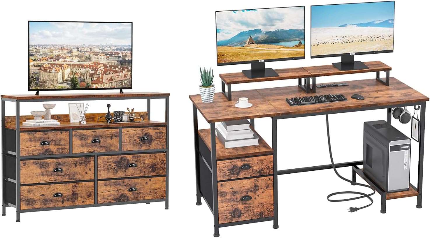 Amazon.com: Furologee 47" Computer Desk with Power Outlets 2 Monitor ...