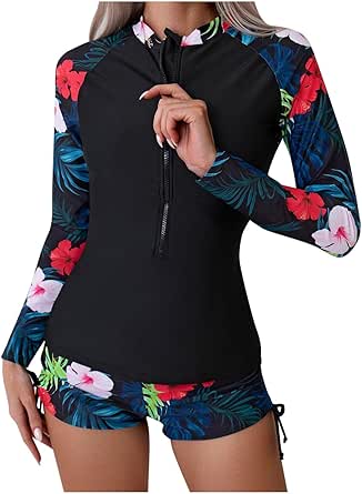 Amazon.com: Women's Long Sleeve Sun Protection Rash Guard Wetsuit Two ...