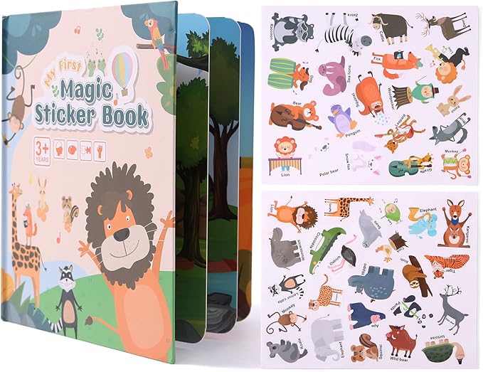 Amazon.com: Reusable Animal Sticker Book for Kids Toddlers Travel ...