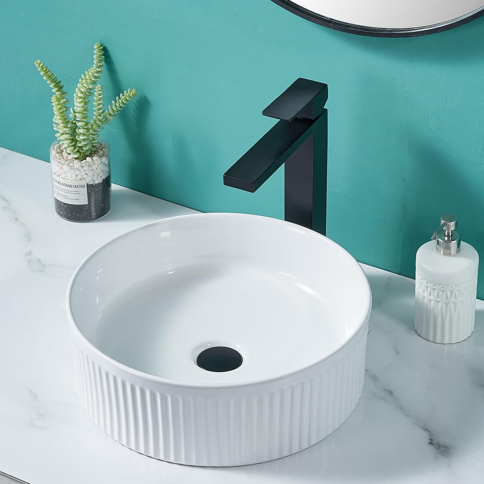 KES Vessel Sink, Bowl Sinks for Bathrooms 16 Inch Round Sink Bowl Above ...
