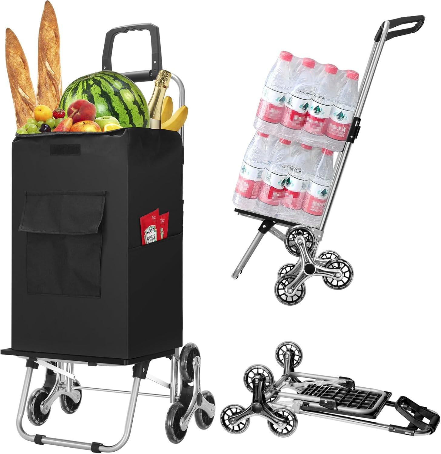 230Lbs Loading Stair Climbing Shopping Cart, Portable Folding Grocery ...