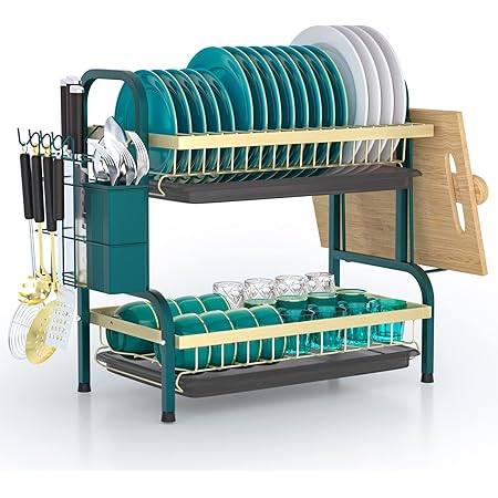 FurnitureXtra Stainless Steel Dish Drainer with Drip Tray and Cutlery ...