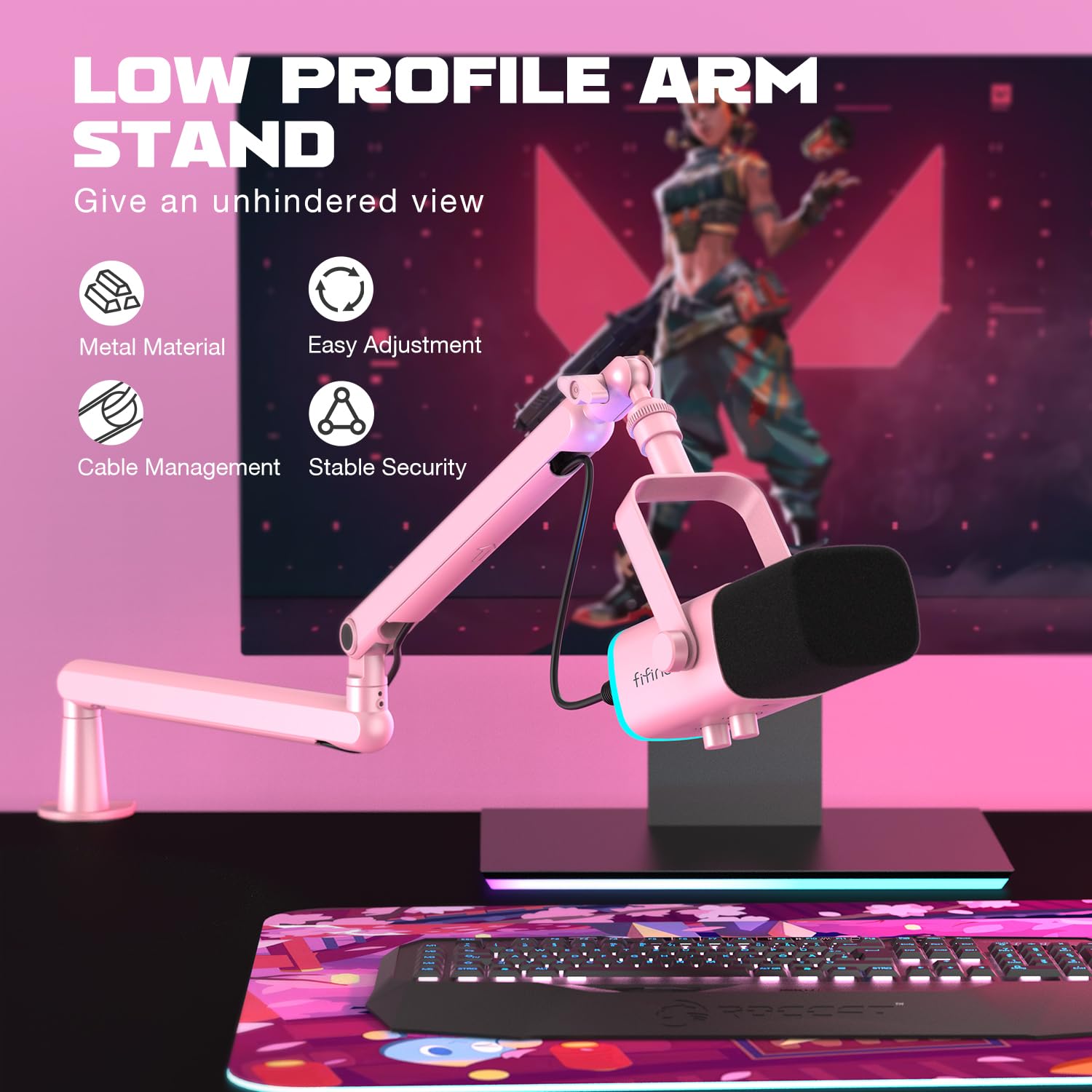 Snapklik.com : FIFINE Low Profile Boom Arm Mic Stand, Microphone Arm Stand