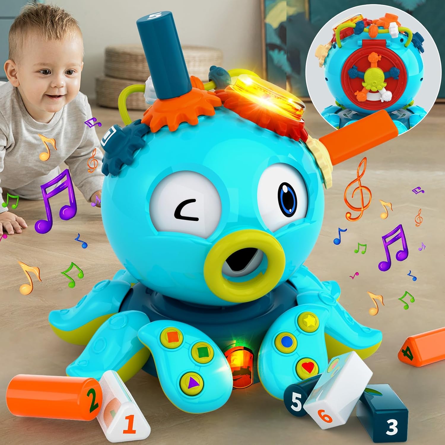Amazon.com: BLUEYAK Octopus Baby Toys, Musical Crawling Toys with Music ...